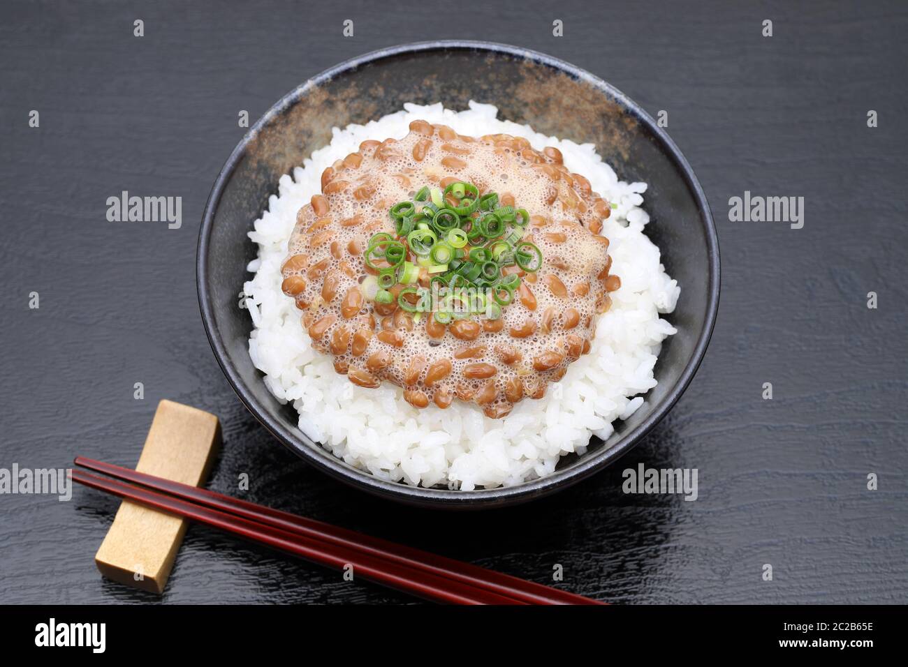 Japanes food, cooked white rice with natto Stock Photo - Alamy