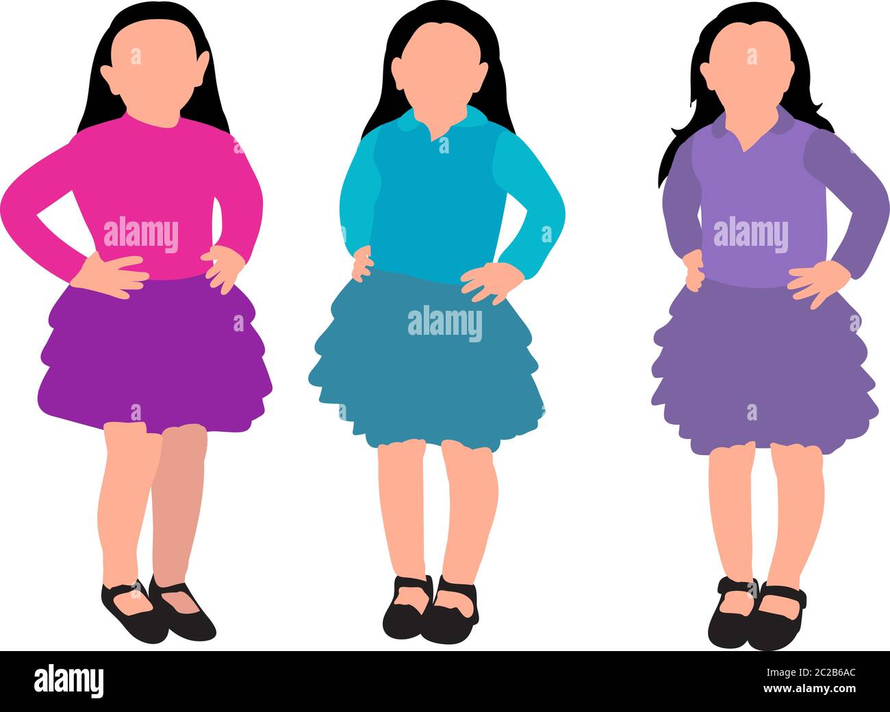 vector, on white background, faceless child, girl, set Stock Vector ...