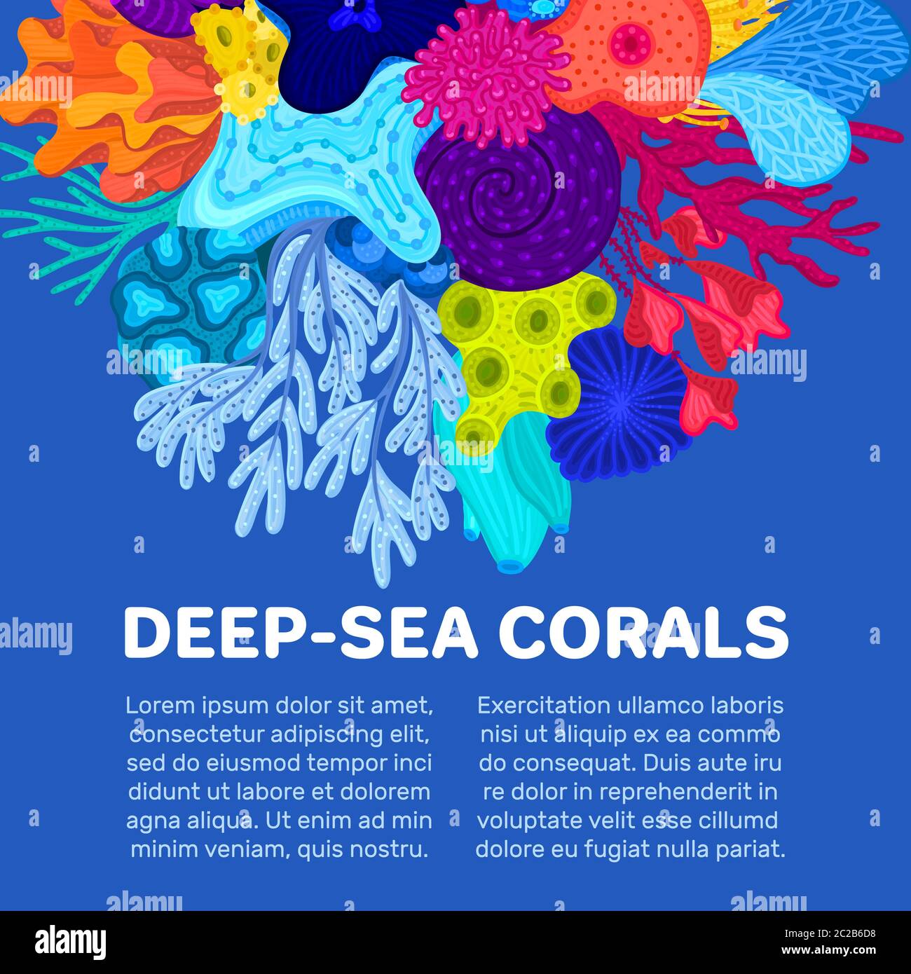 Vector composition of corals. Background with colorful sea or ocean ...