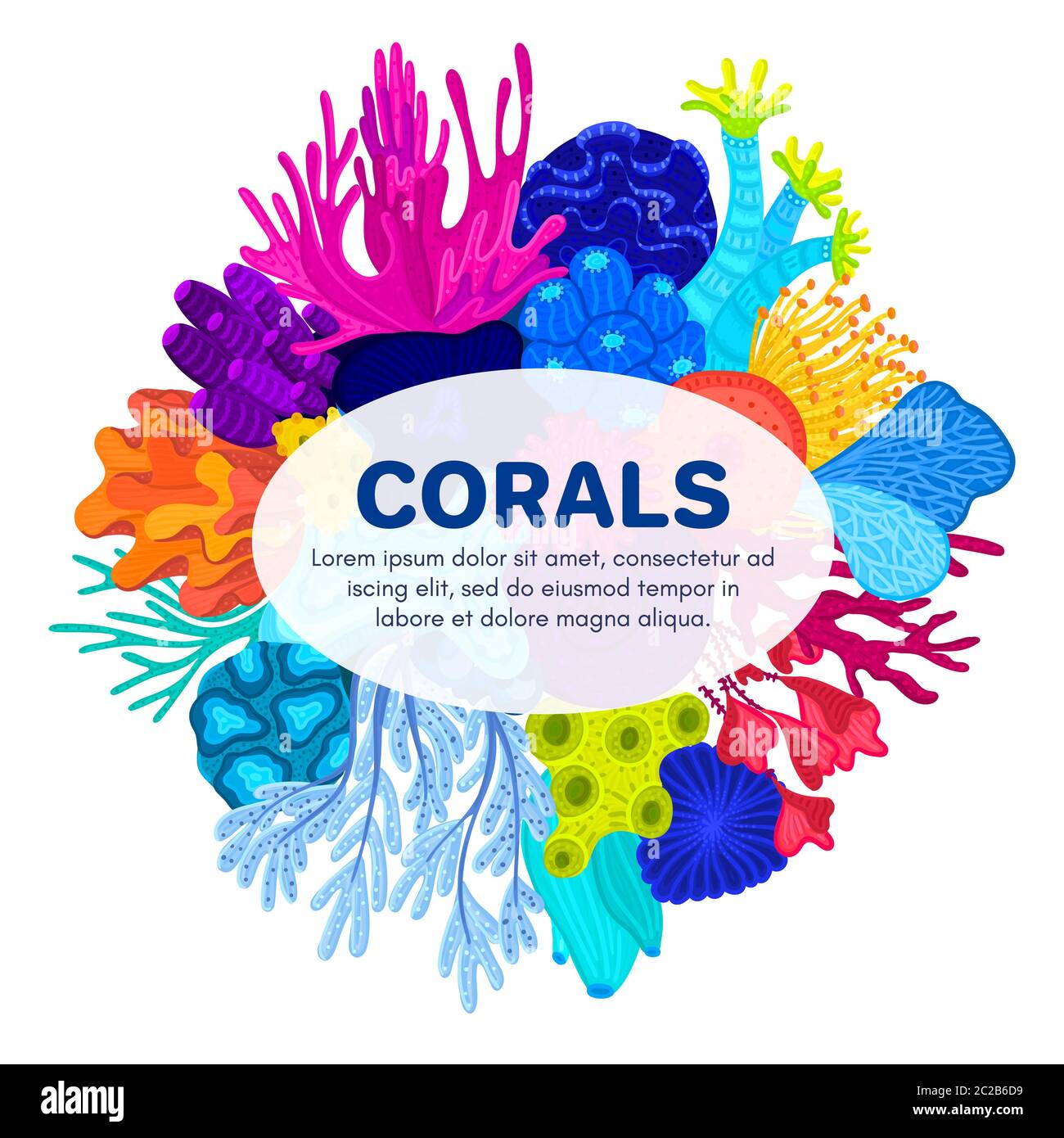 Vector composition of corals. Background with colorful sea or ocean ...