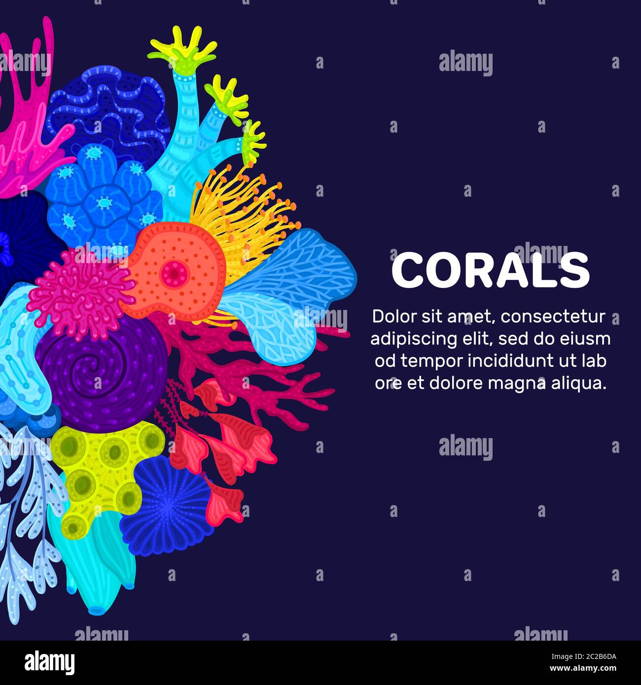 Vector composition of corals. Background with colorful sea or ocean ...