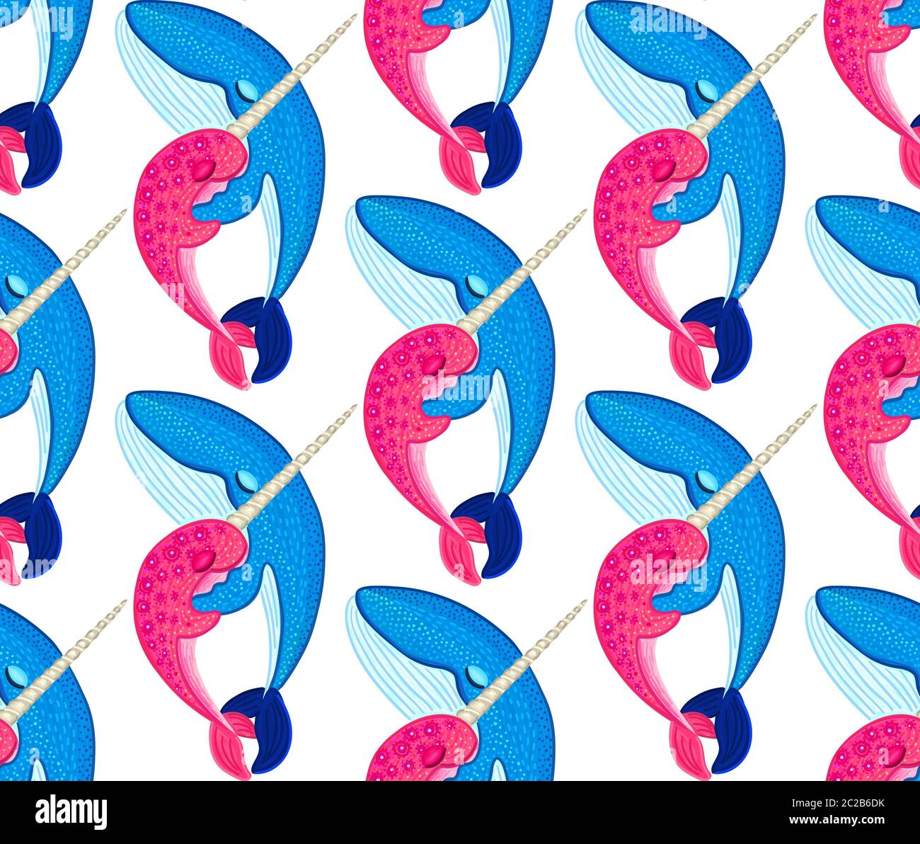 Vector narwhal and blue whale are hugging and dancing. Cute cartoon ...