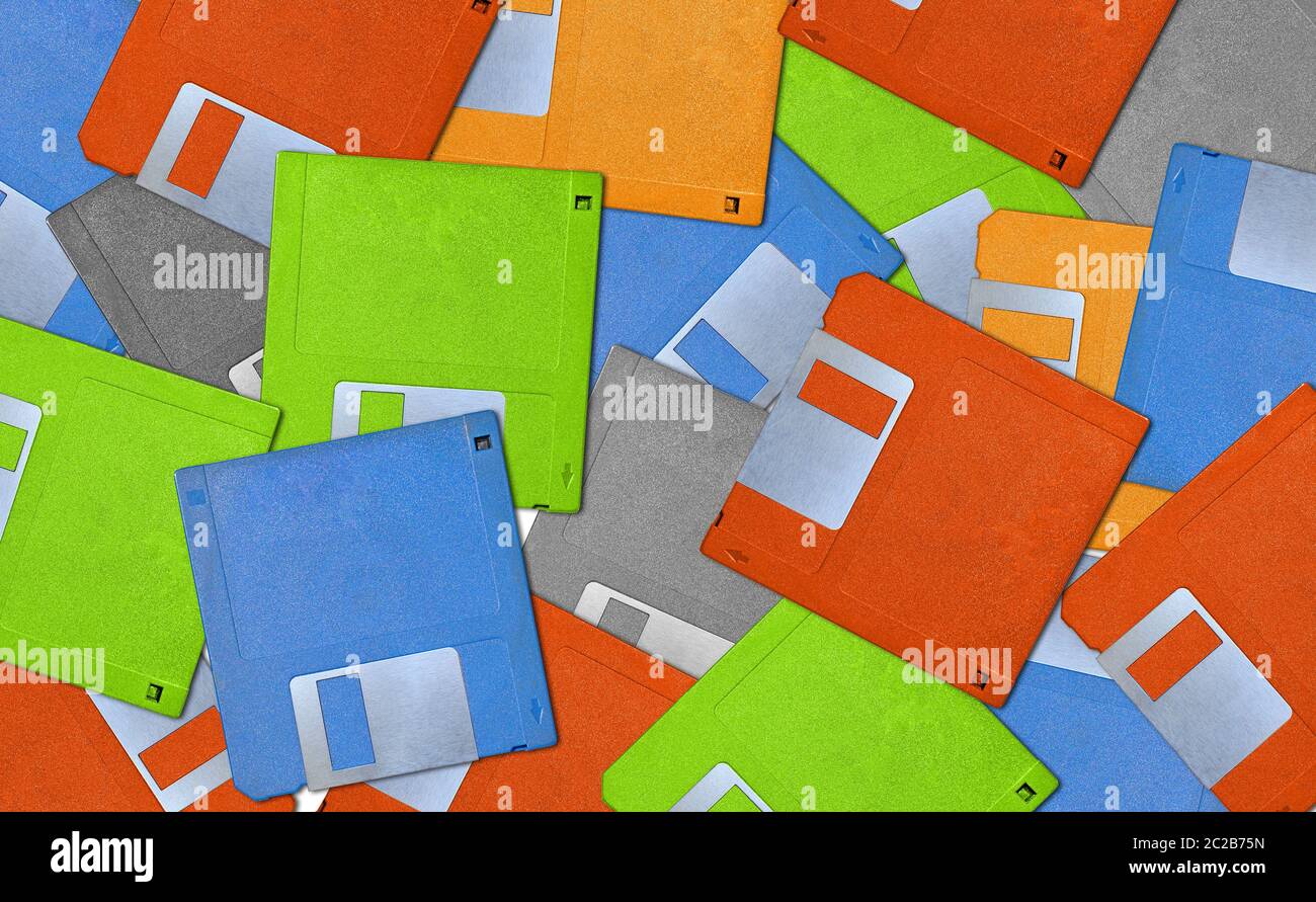 colorful background with old floppy disks - diskette Stock Photo - Alamy