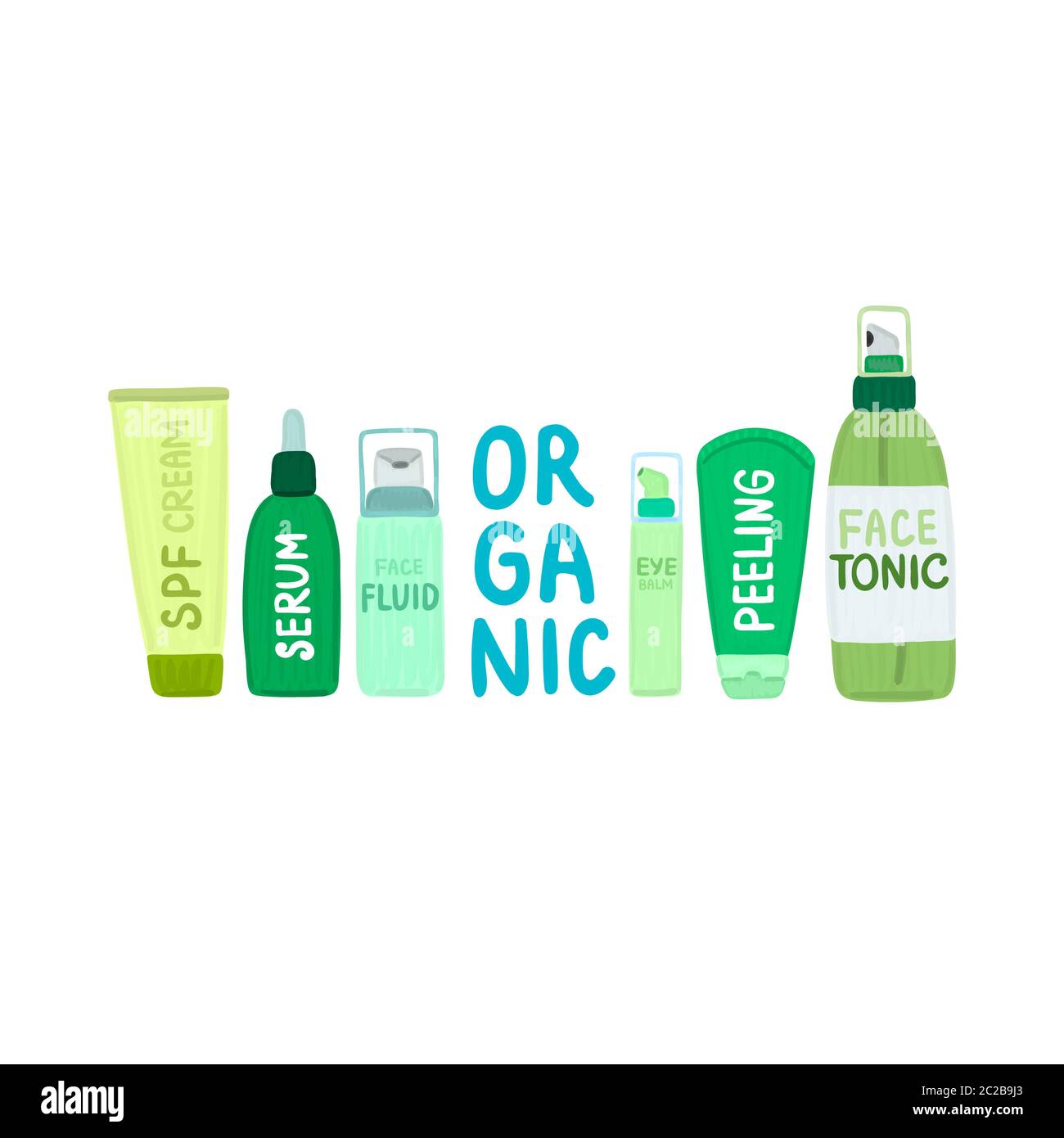 Organic or natural cosmetics. Many jars and bottles with various ...