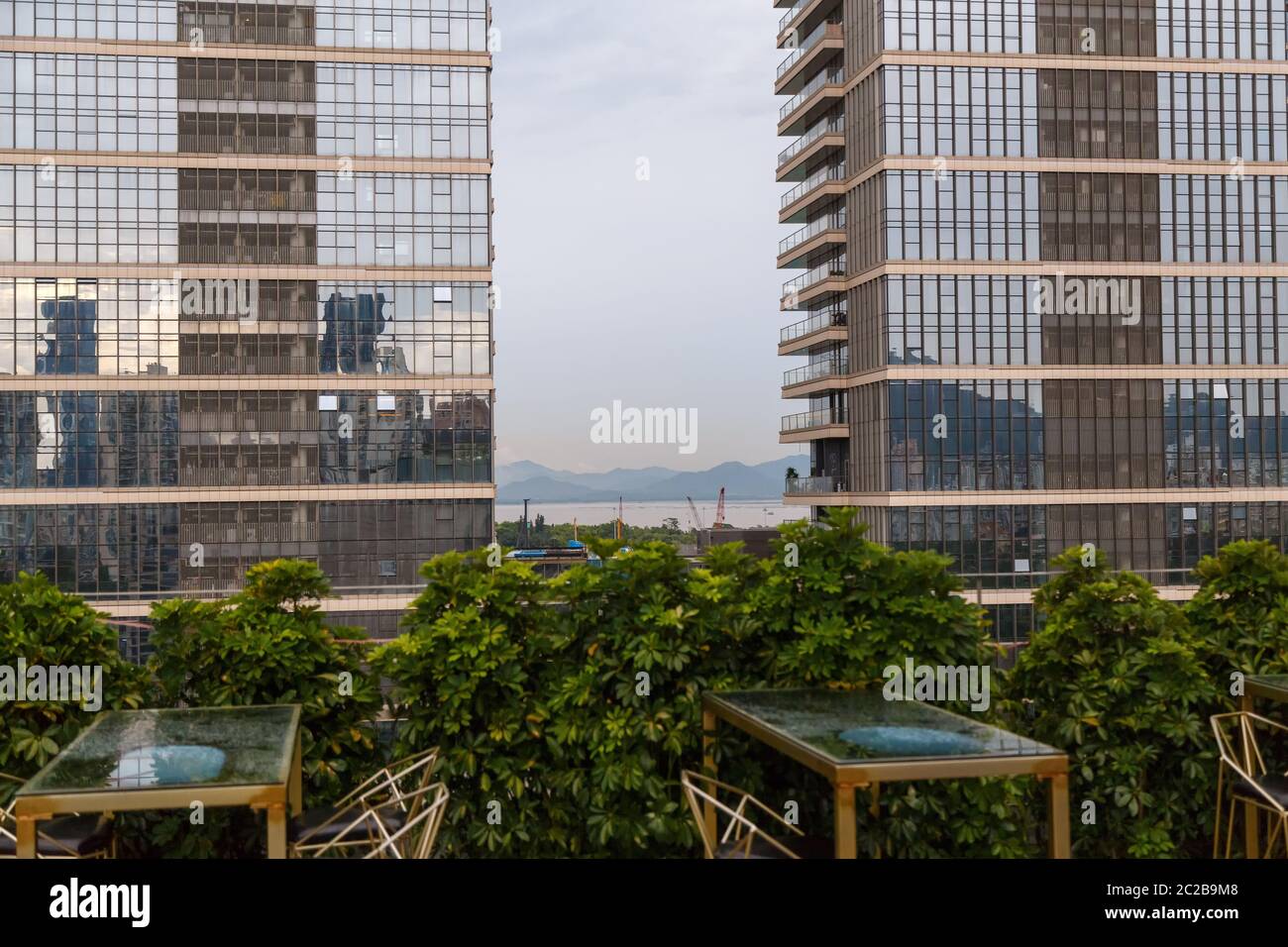 View of the metropolis from the rooftop cafe Shenzhen, China, municipal ...