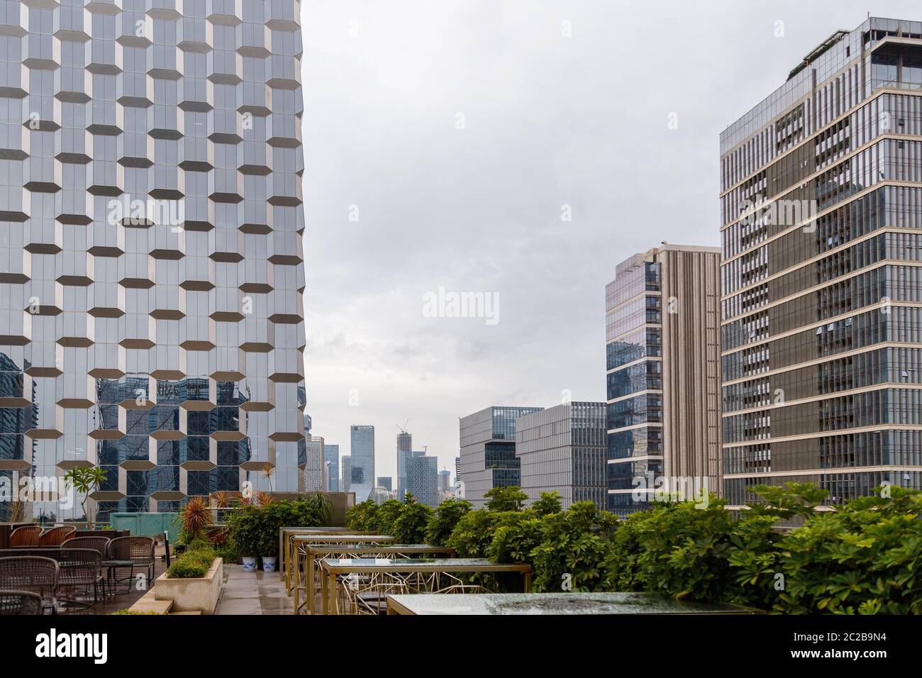 View of the metropolis from the rooftop cafe Shenzhen, China, municipal ...