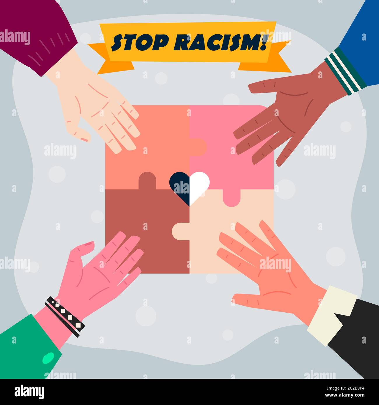 Stop racism banner, black lives matter, hands concept with color puzzle ...