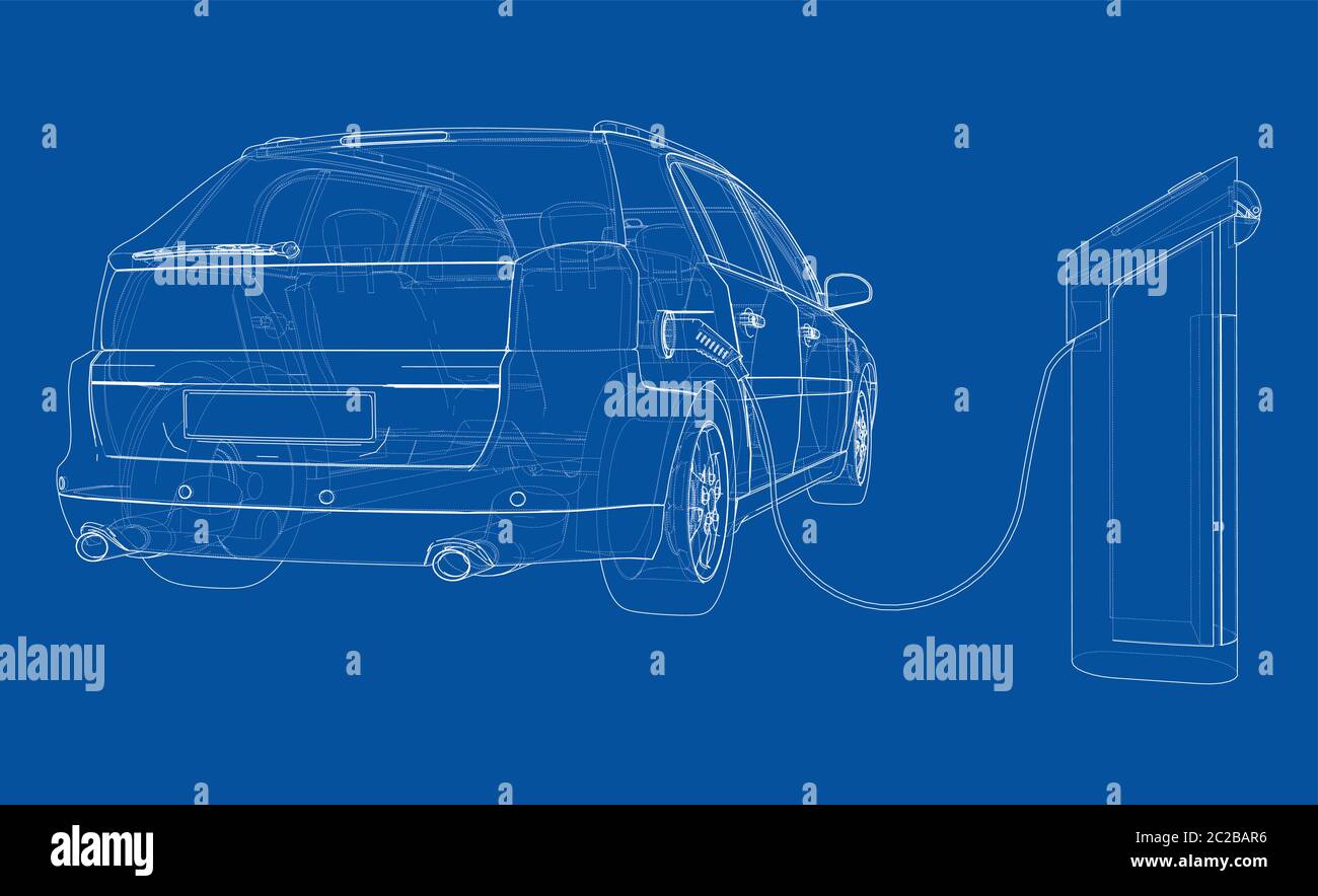 Electric Vehicle Charging Station Sketch. Vector Stock Vector Image ...