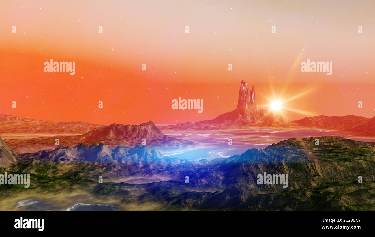 fantasy landscape scenery at dawn Stock Photo - Alamy