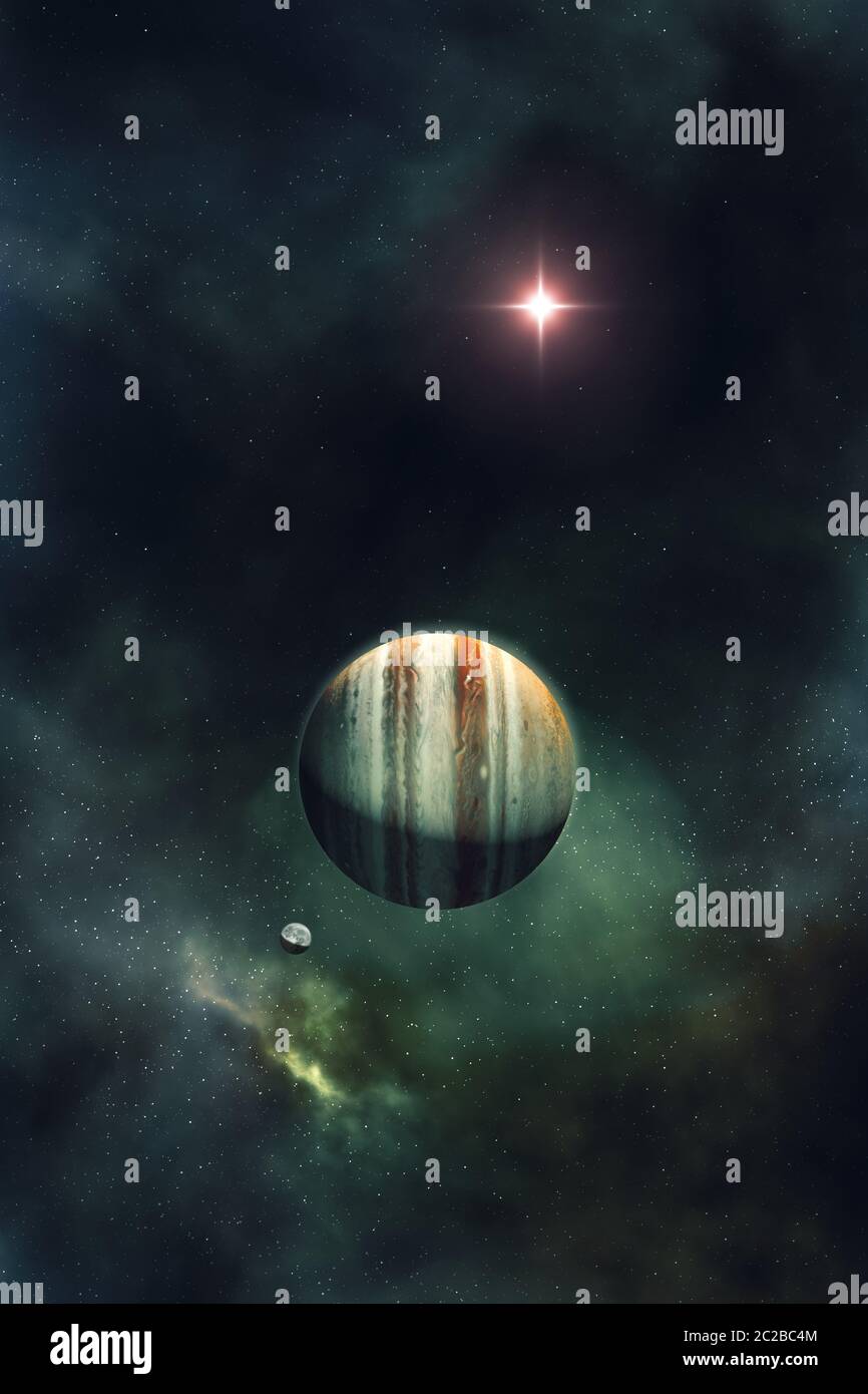 night sky with gas giant planet and nebula Stock Photo - Alamy