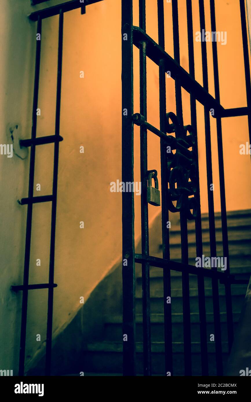 Opened iron gate with a padlock, Trinidad, Cuba Stock Photo - Alamy