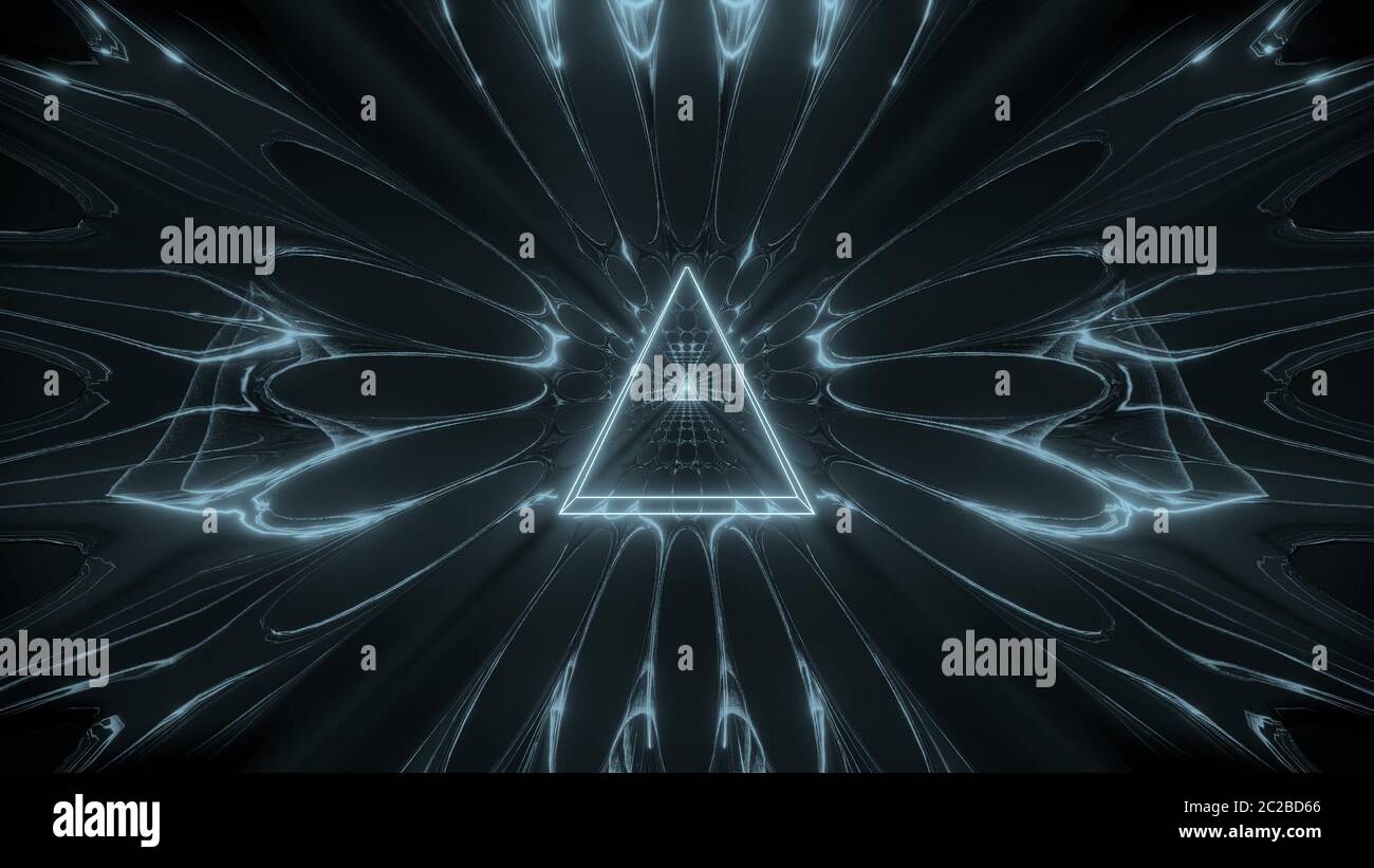 silver glowing fantasy triangle wireframe design with reflective ...