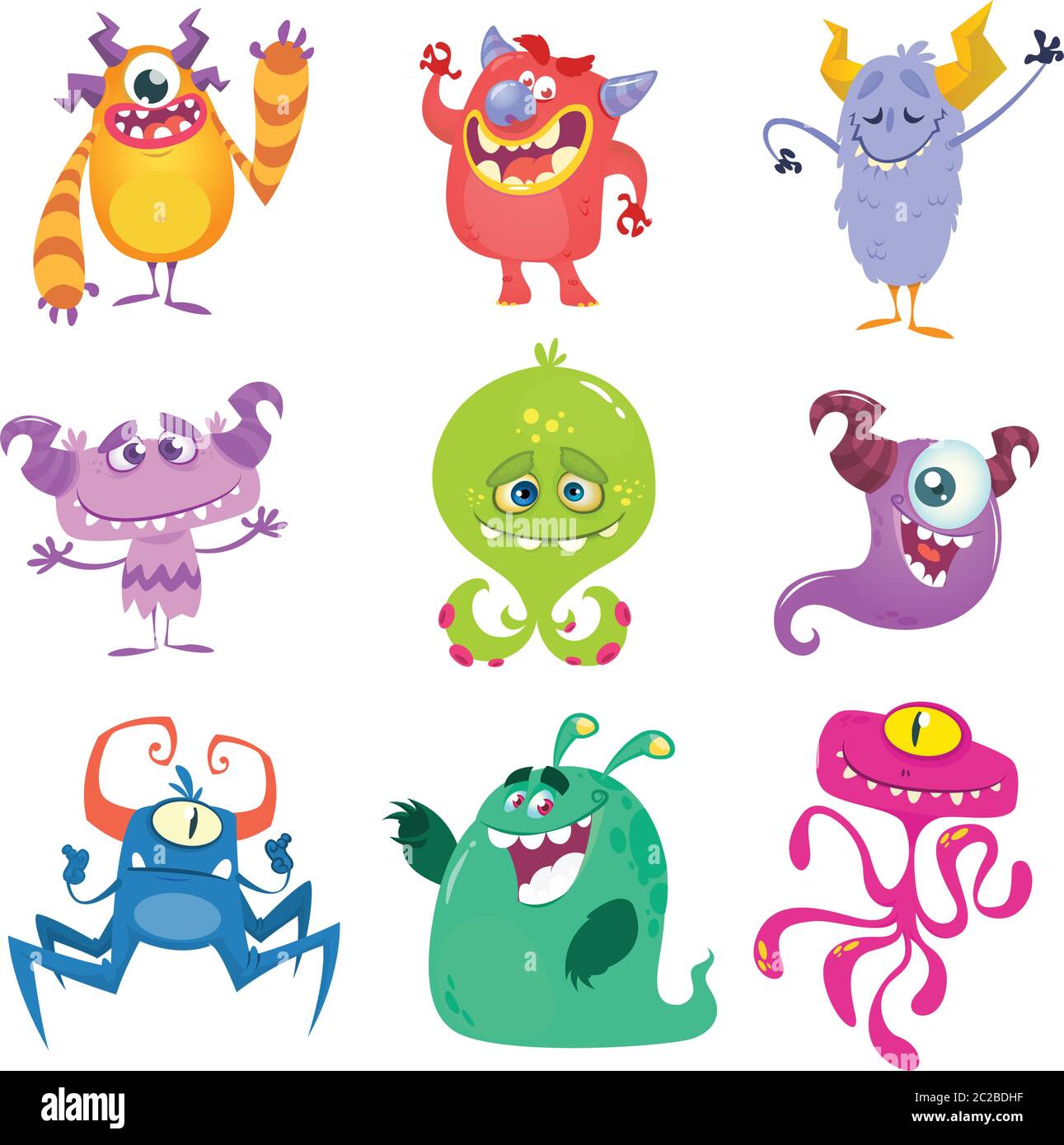 Cute cartoon Monsters. Vector set of cartoon monsters. Halloween ...