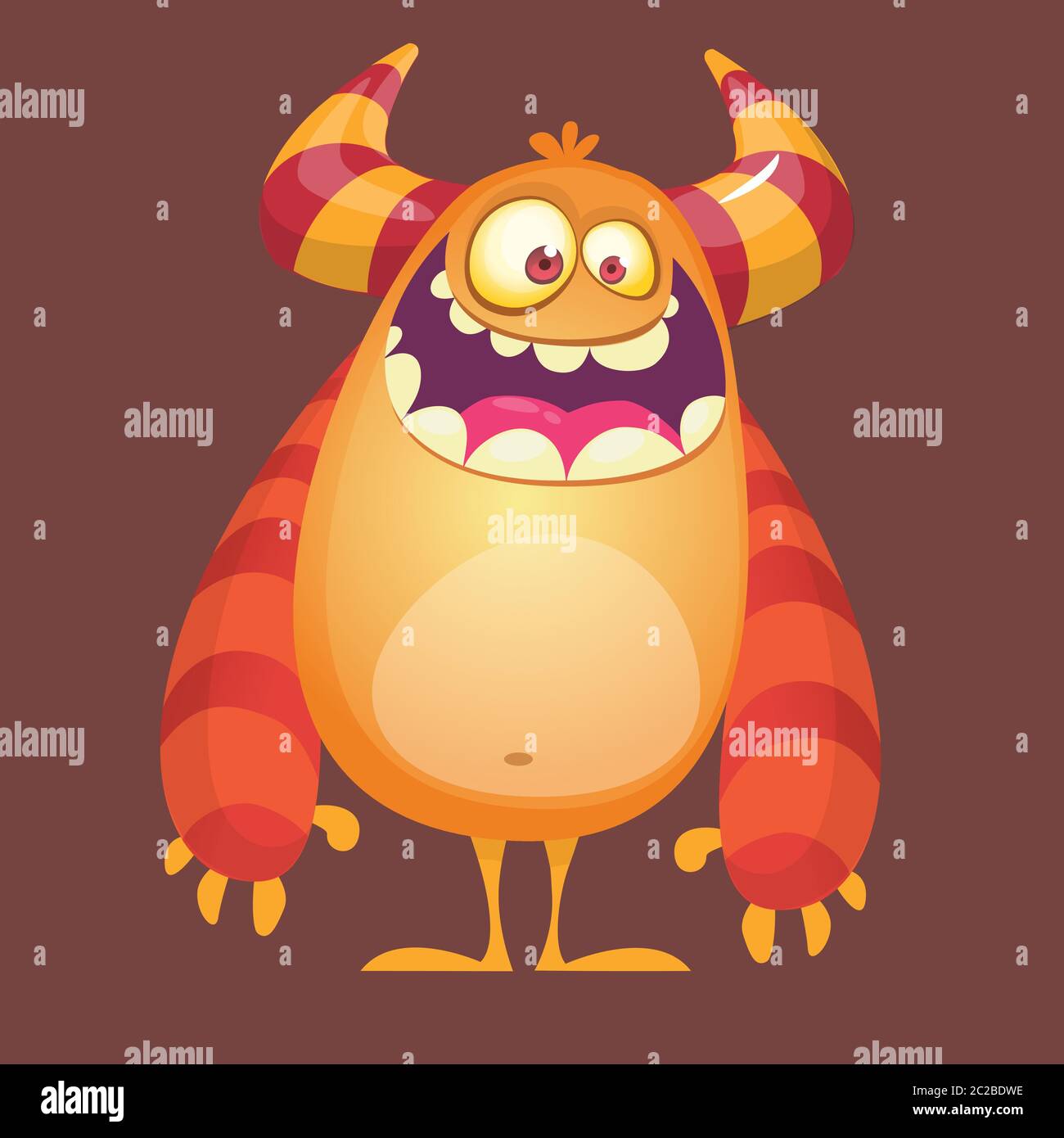 Vector cartoon red monster with big ears. Halloween fluffy red monster ...