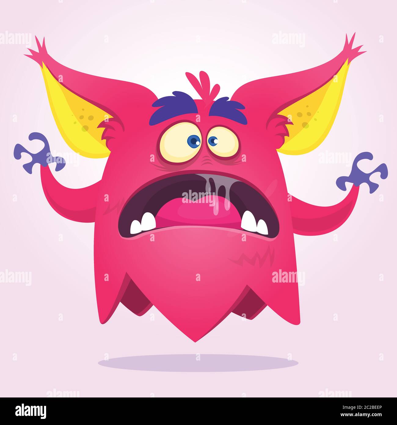 Angry cartoon monster pink with big ears. Vector illustration Stock ...