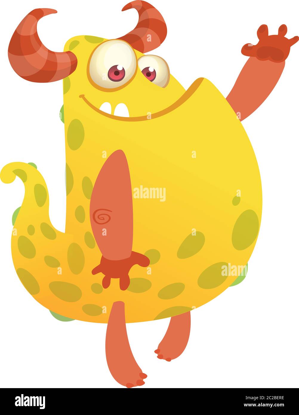 Cute cartoon green ghost waving. Vector Halloween character Stock ...