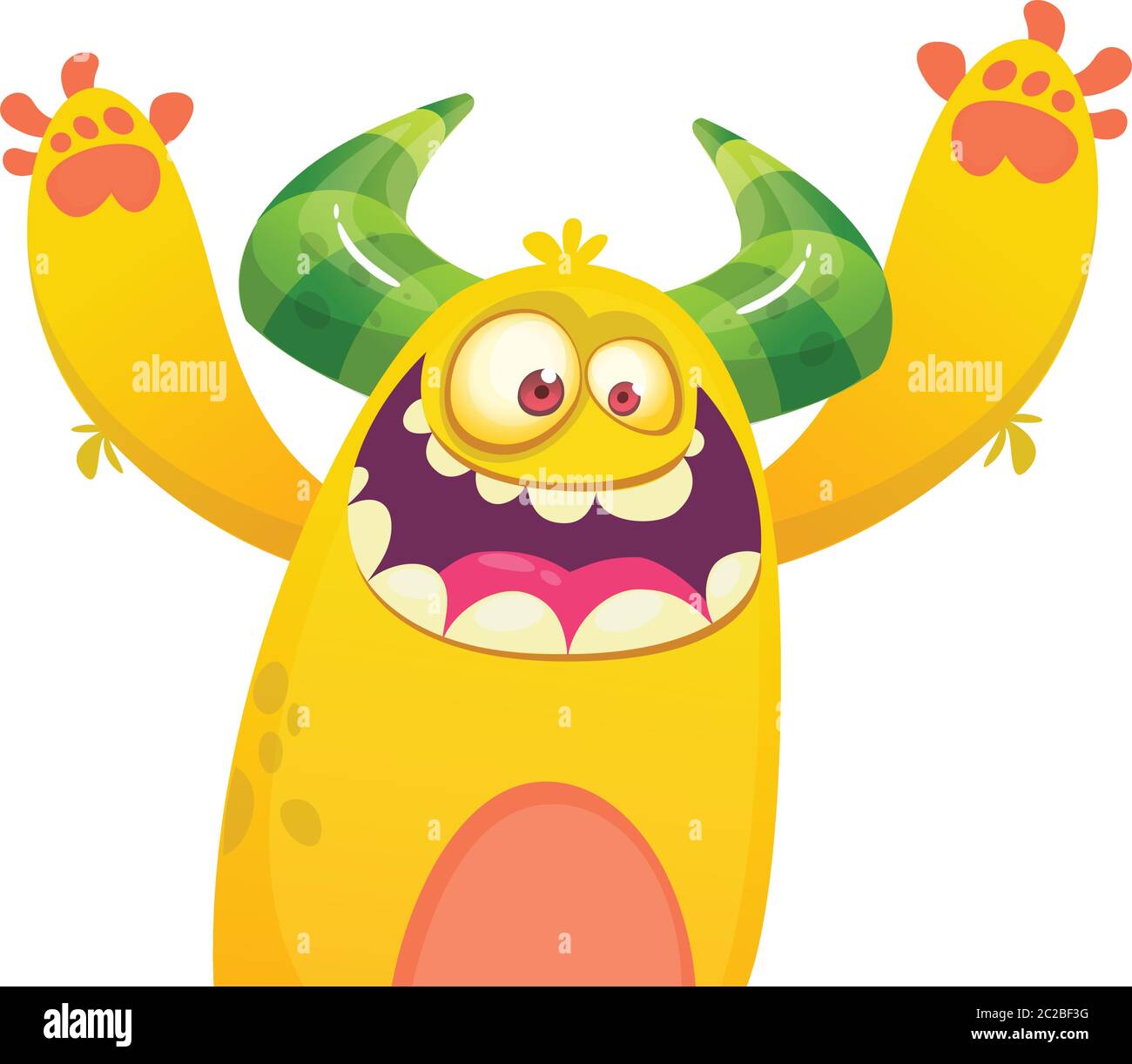 Cartoon yellow furry monster. Halloween vector illustration of excited ...