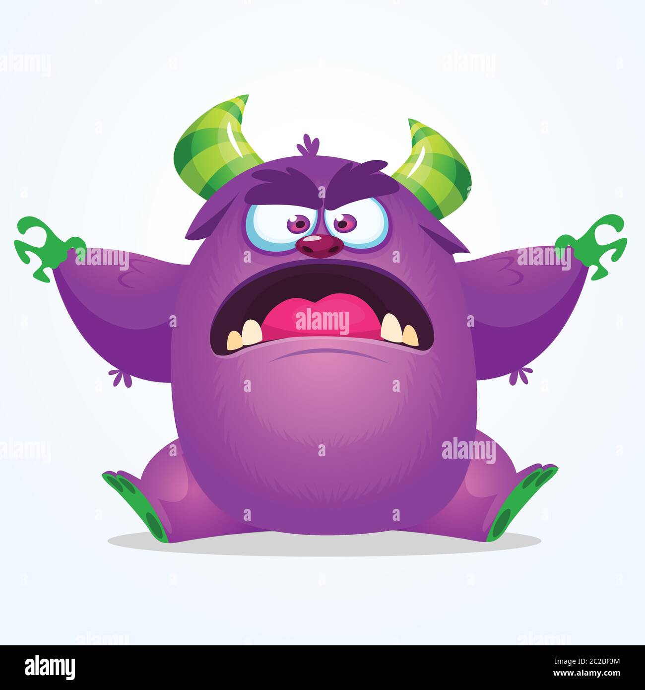 Cute Blue Monster Cartoon With Funny Expression Halloween Vector