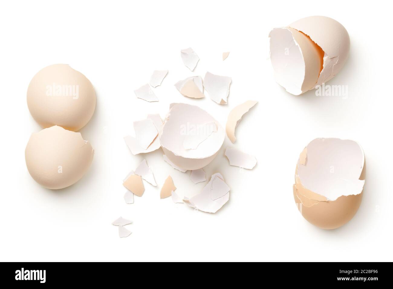 Egg shells isolated on white background. Top view, flat lay Stock Photo ...