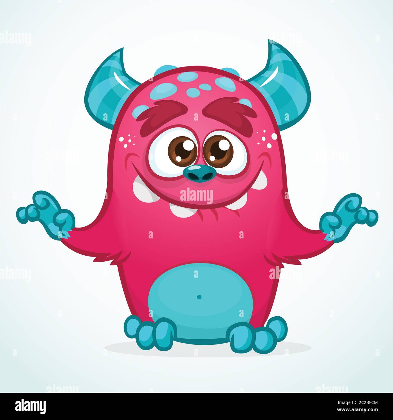 Happy cartoon monster. Halloween pink furry monster. Big collection of ...