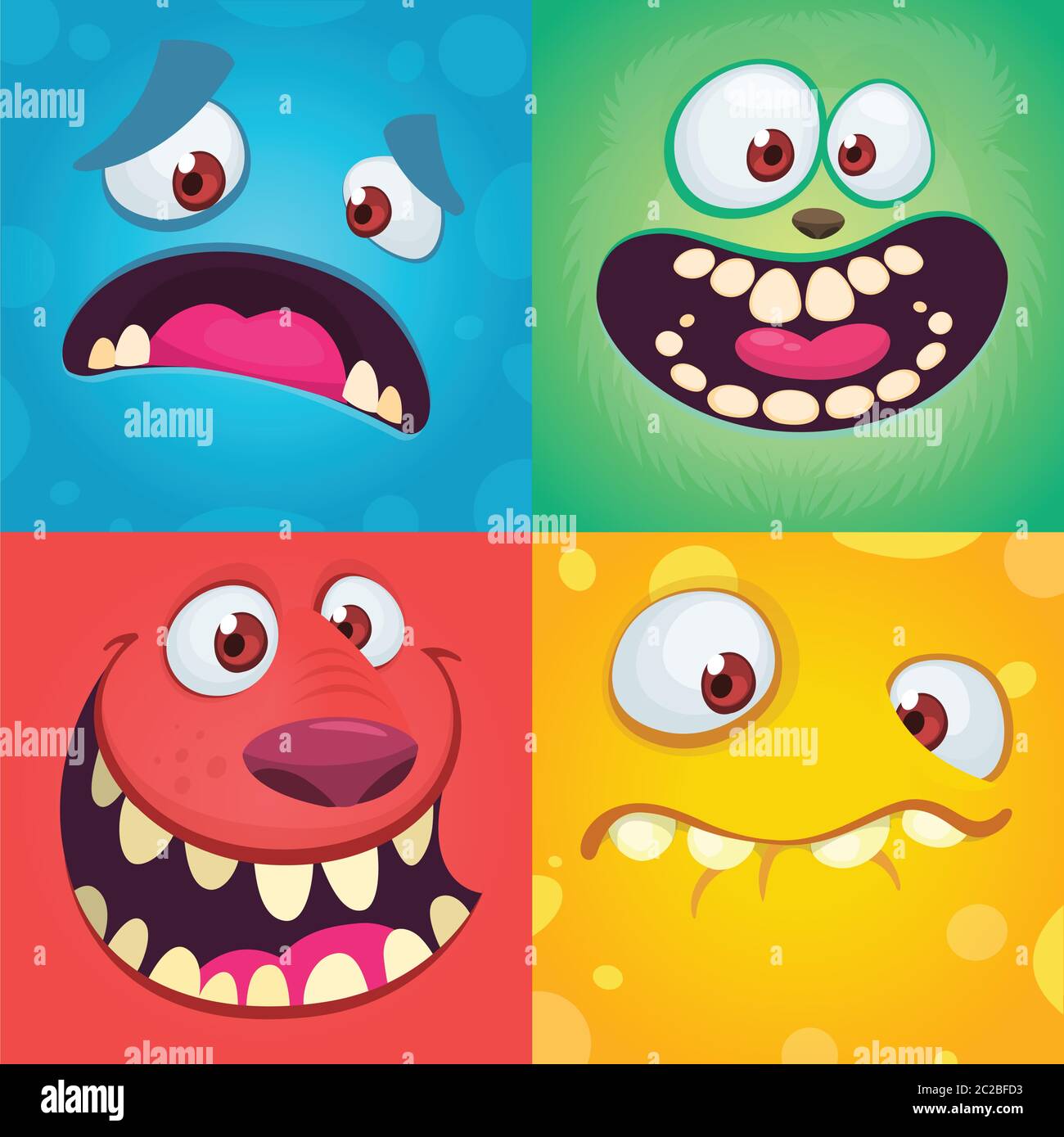 Cartoon monster faces set. Vector set of four Halloween monster faces ...