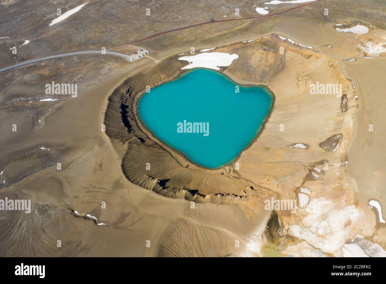Scenic top down view of small lake with turquoise water color Stock ...