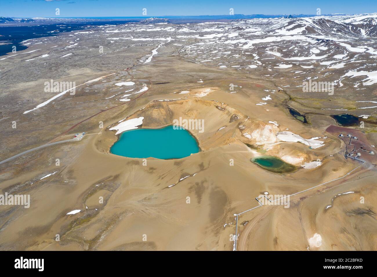 Scenic top down view of small lake with turquoise water color Stock ...