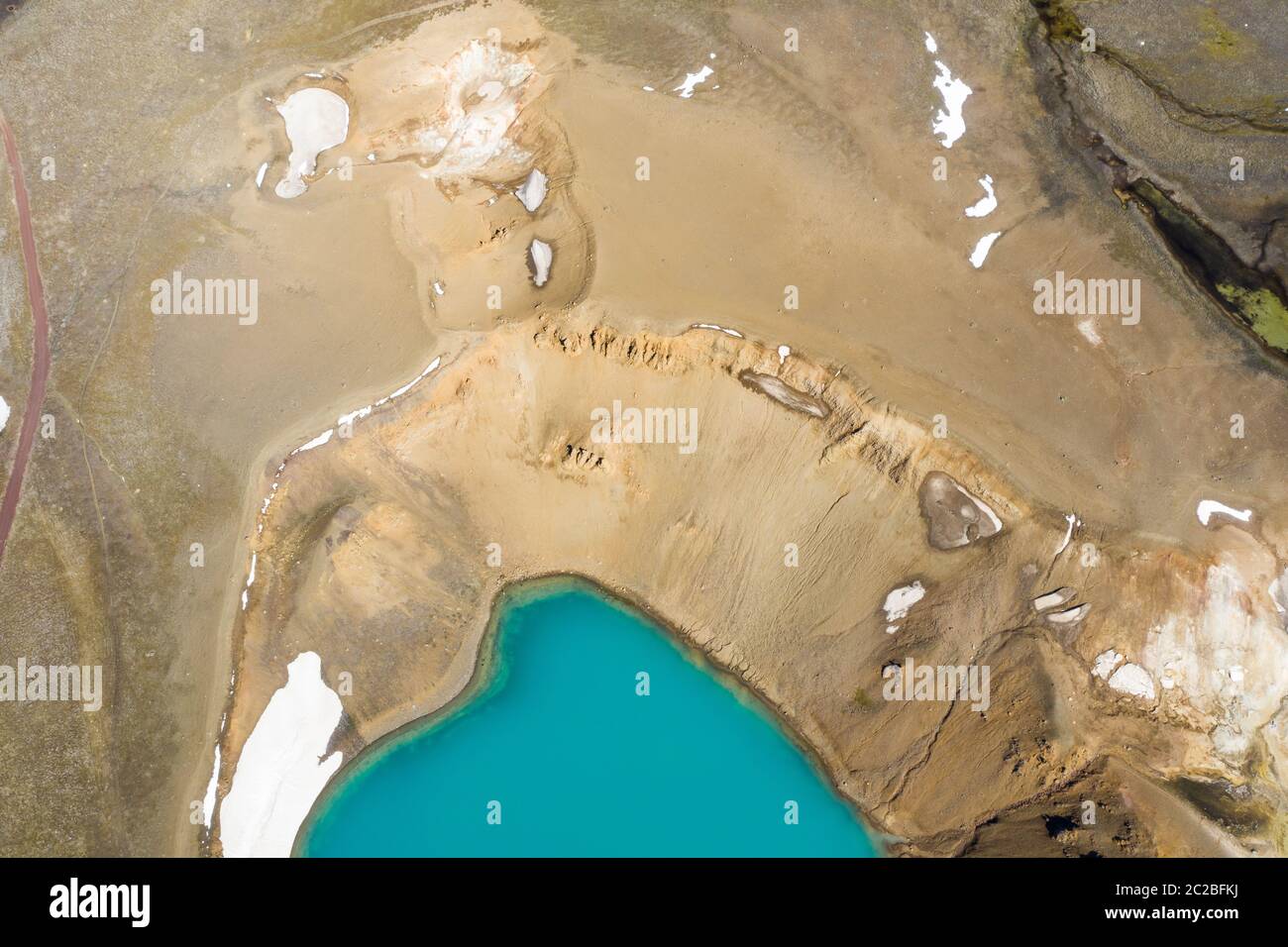 Scenic top down view of small lake with turquoise water color Stock ...