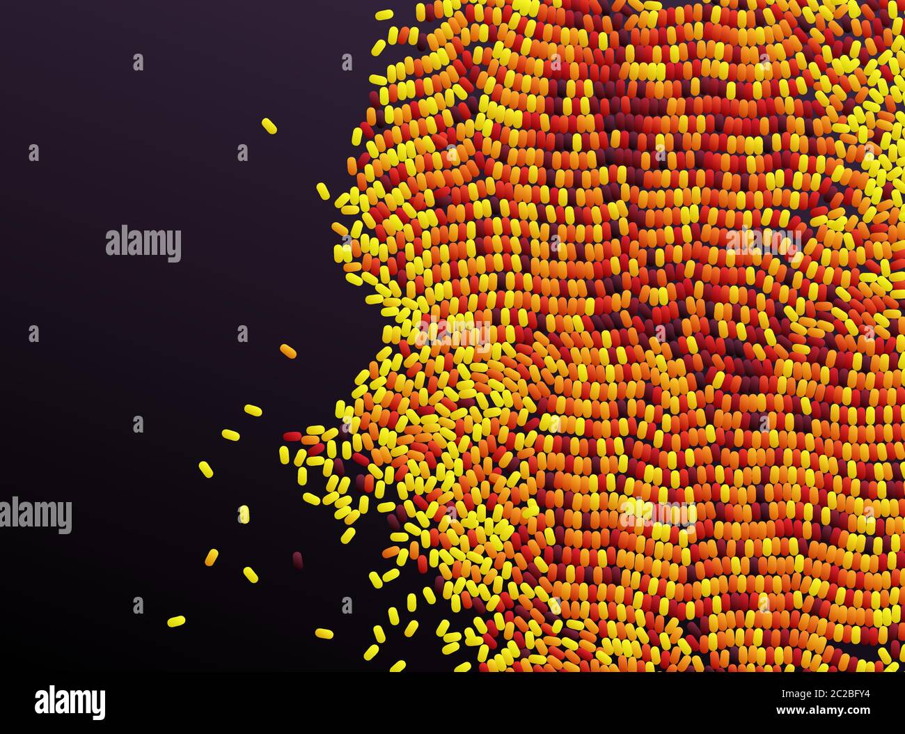 Irregular array or matrix of random ovals. Background breaking down ...