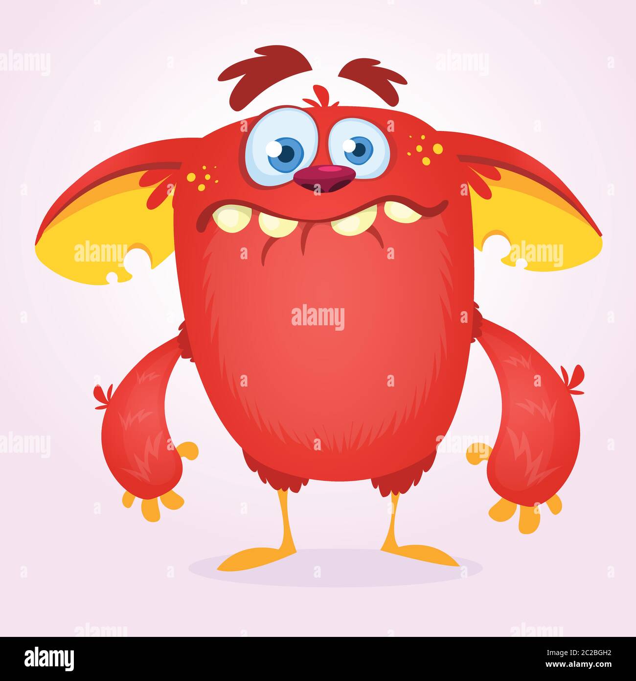 Cute happy cartoon monster. Vector illustration of red monster mascot ...