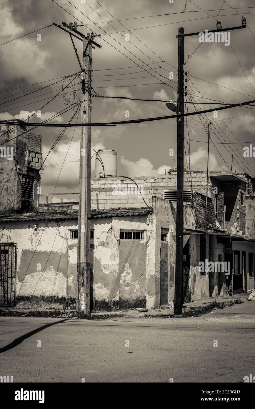 Street in the poor working class neighbourhood, Santa Clara, Cuba Stock ...