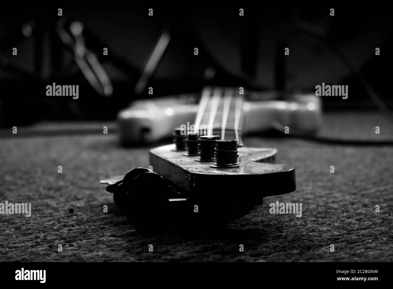 Bass Guitar In Music Studio. Musical Instruments and Equipment Stock ...