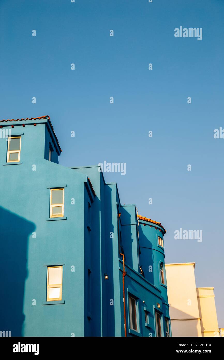 Blue building at Asan Blue Crystal Mediterranean Village in Asan, Korea ...