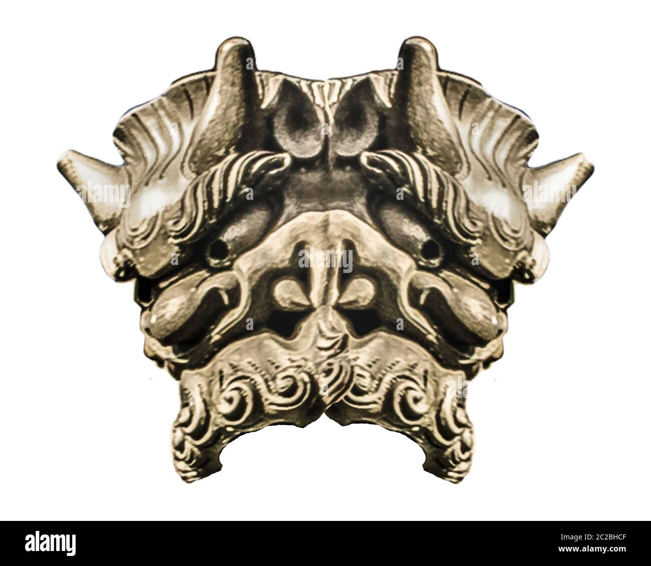 Two Heads Mythologhical Asian Wooden Sculpture Stock Photo Alamy