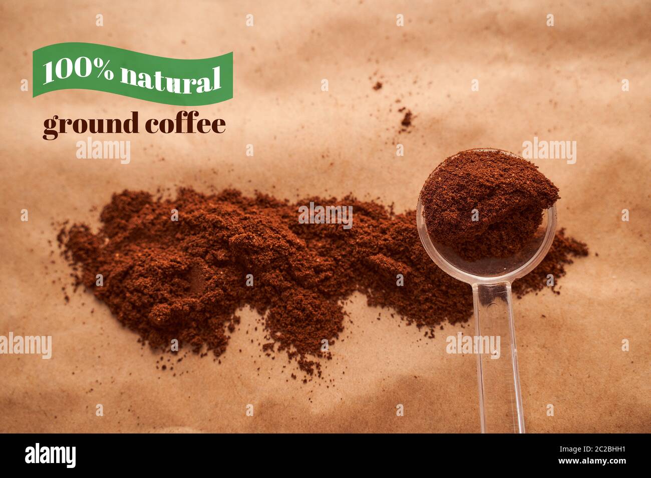 plastic spoon rests on a coffee hammer. A place for a text or slogan ...