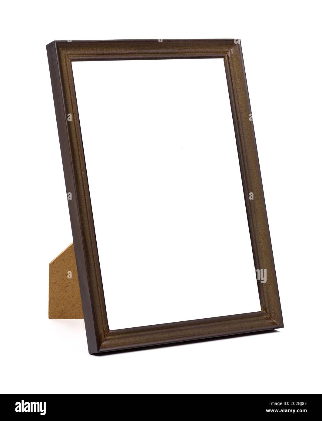 Vertical standing brown wooden picture frame isolated on white ...