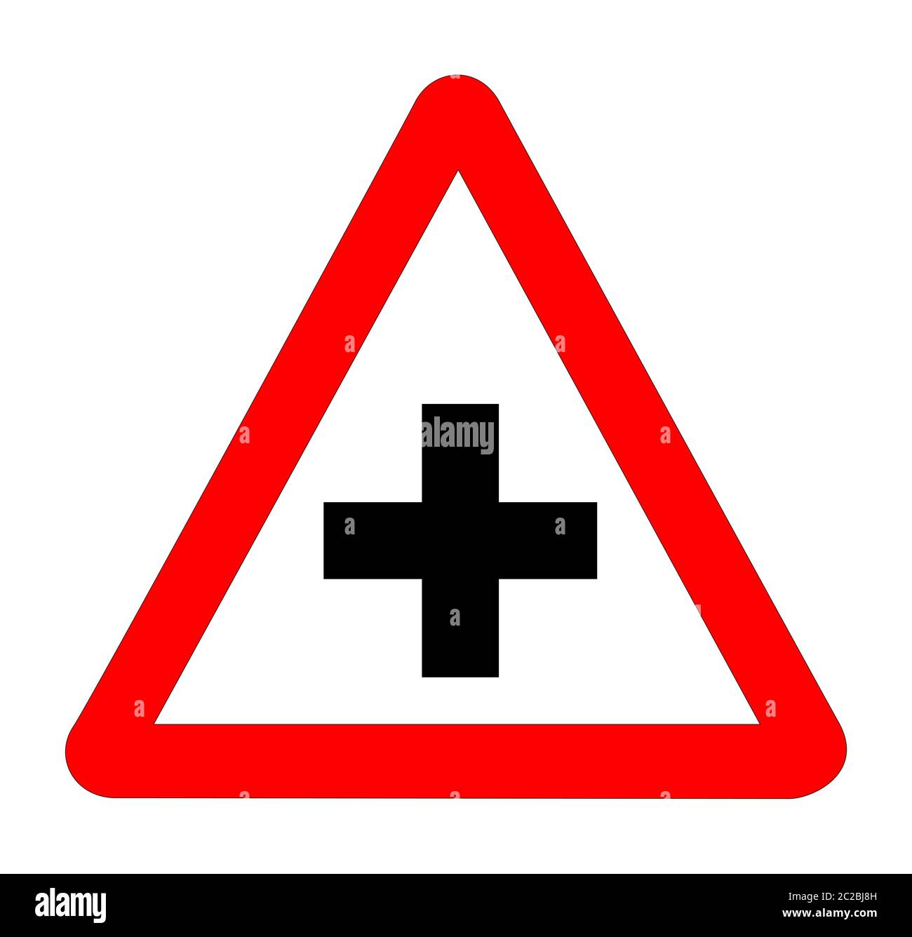 The traditional 'CROSS ROADS' triangle, traffic sign isolated on a ...
