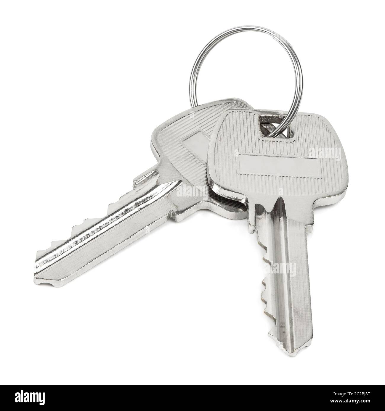 Two keys on key ring isolated on white background with clipping path ...
