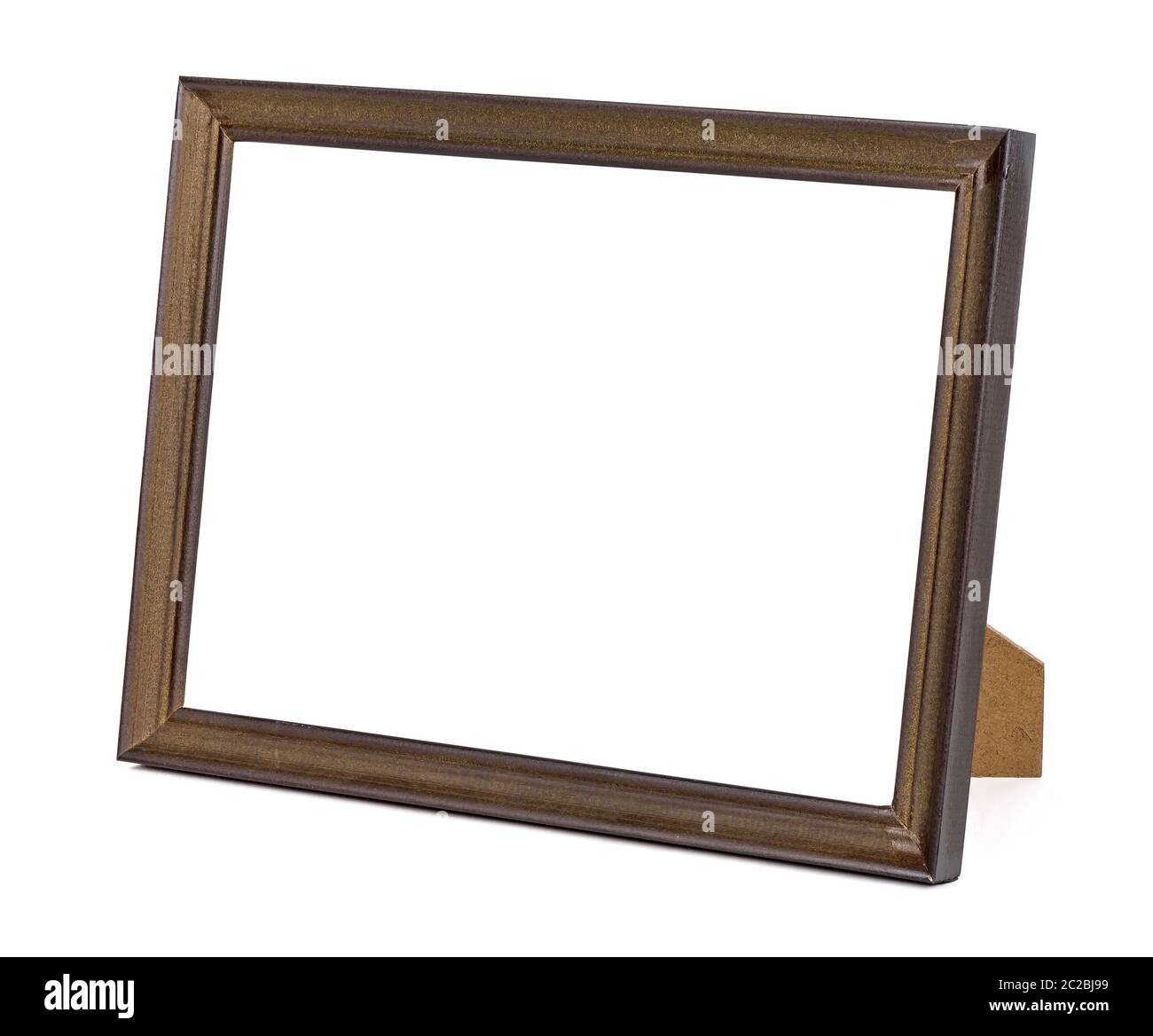 Horizontal standing brown wooden picture frame isolated on white ...