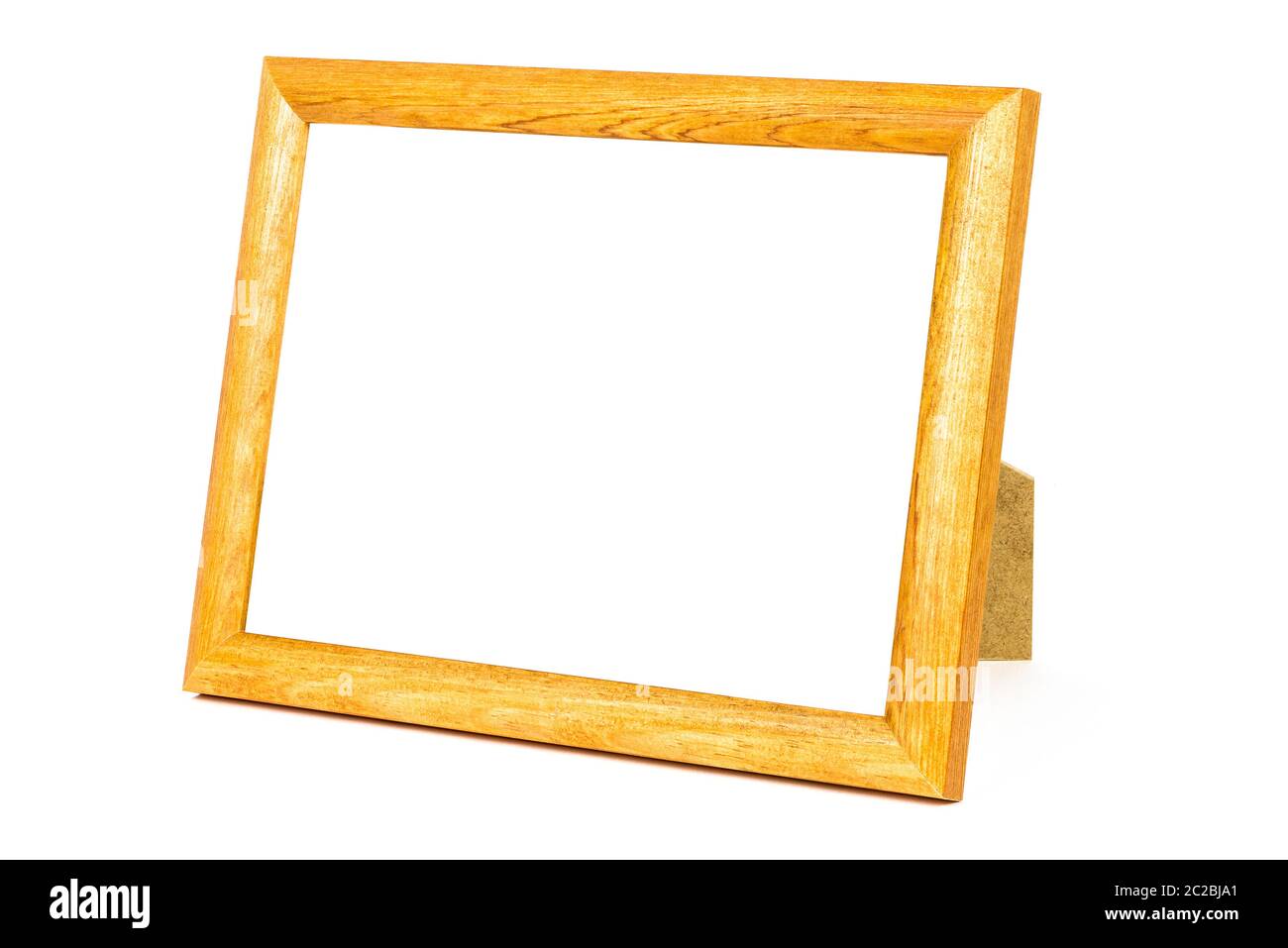 Standing wooden picture frame isolated on white background with ...
