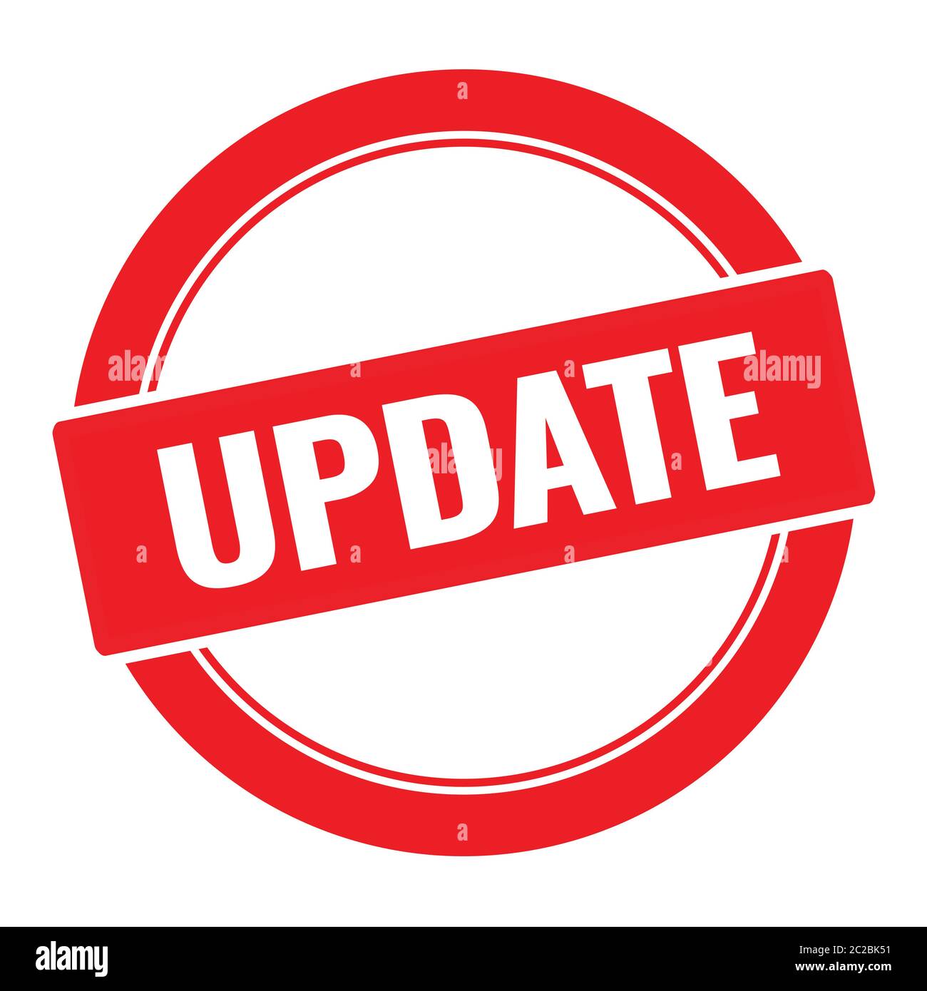 UPDATE red round stamp Stock Photo - Alamy