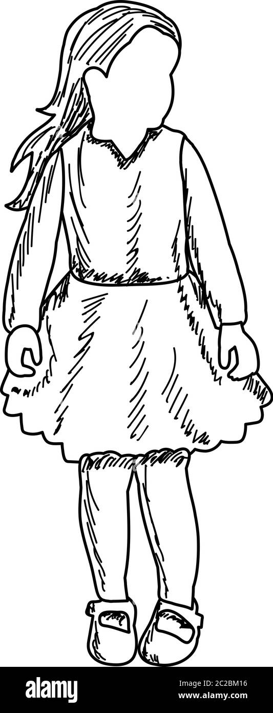 white background, faceless child girl sketch, lines Stock Vector Image ...