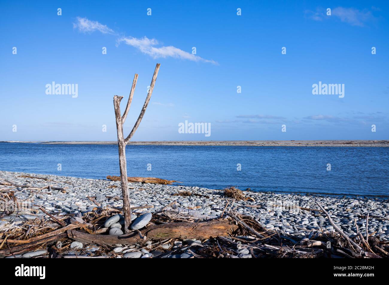 Beach art at Okarito beach on the west coast of New Zealand's south ...