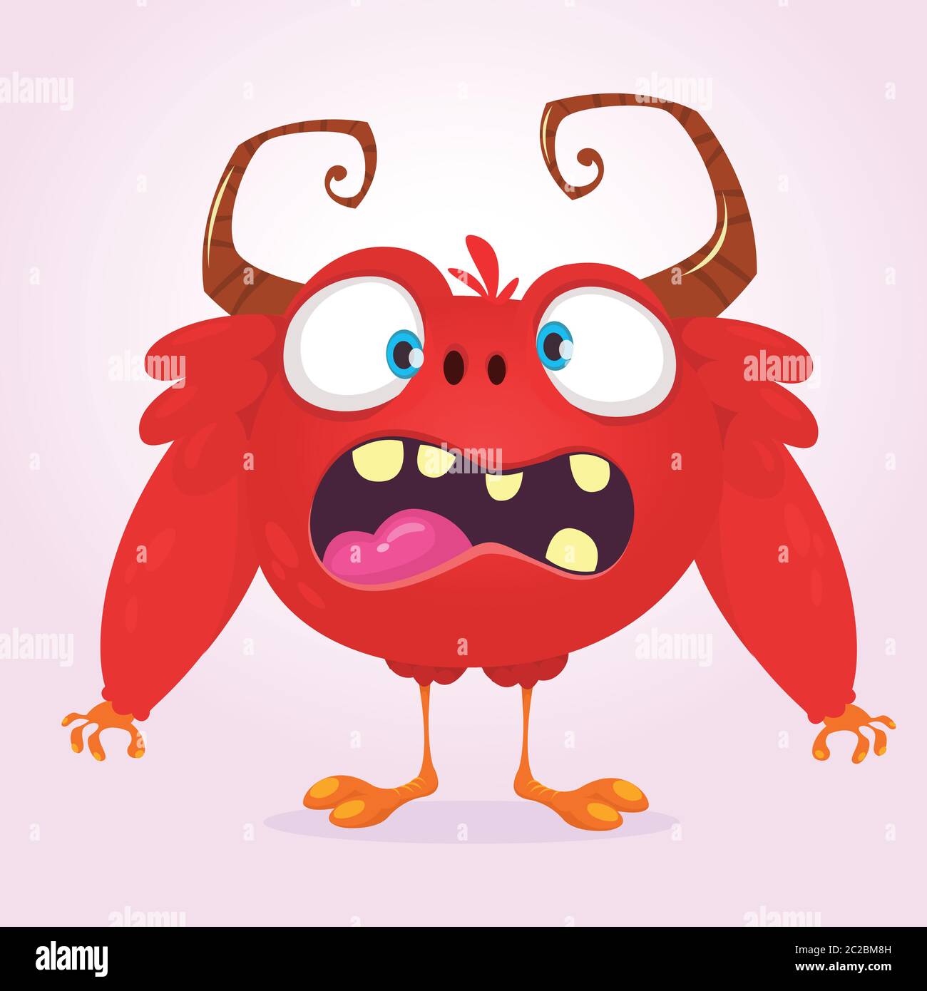 Angry cartoon furry horned monster. Halloween vector red monster Stock ...