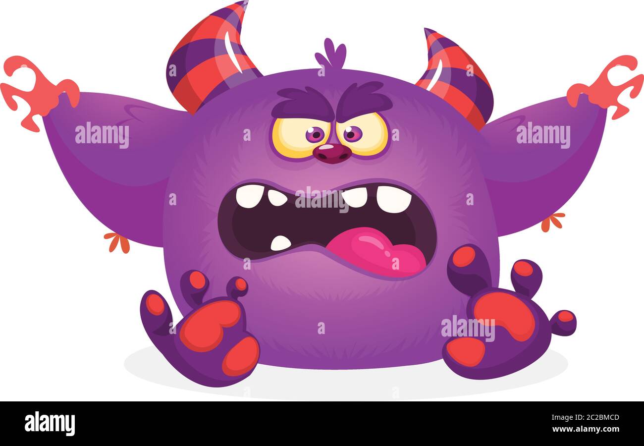 Cute blue monster cartoon with funny expression. Halloween vector ...