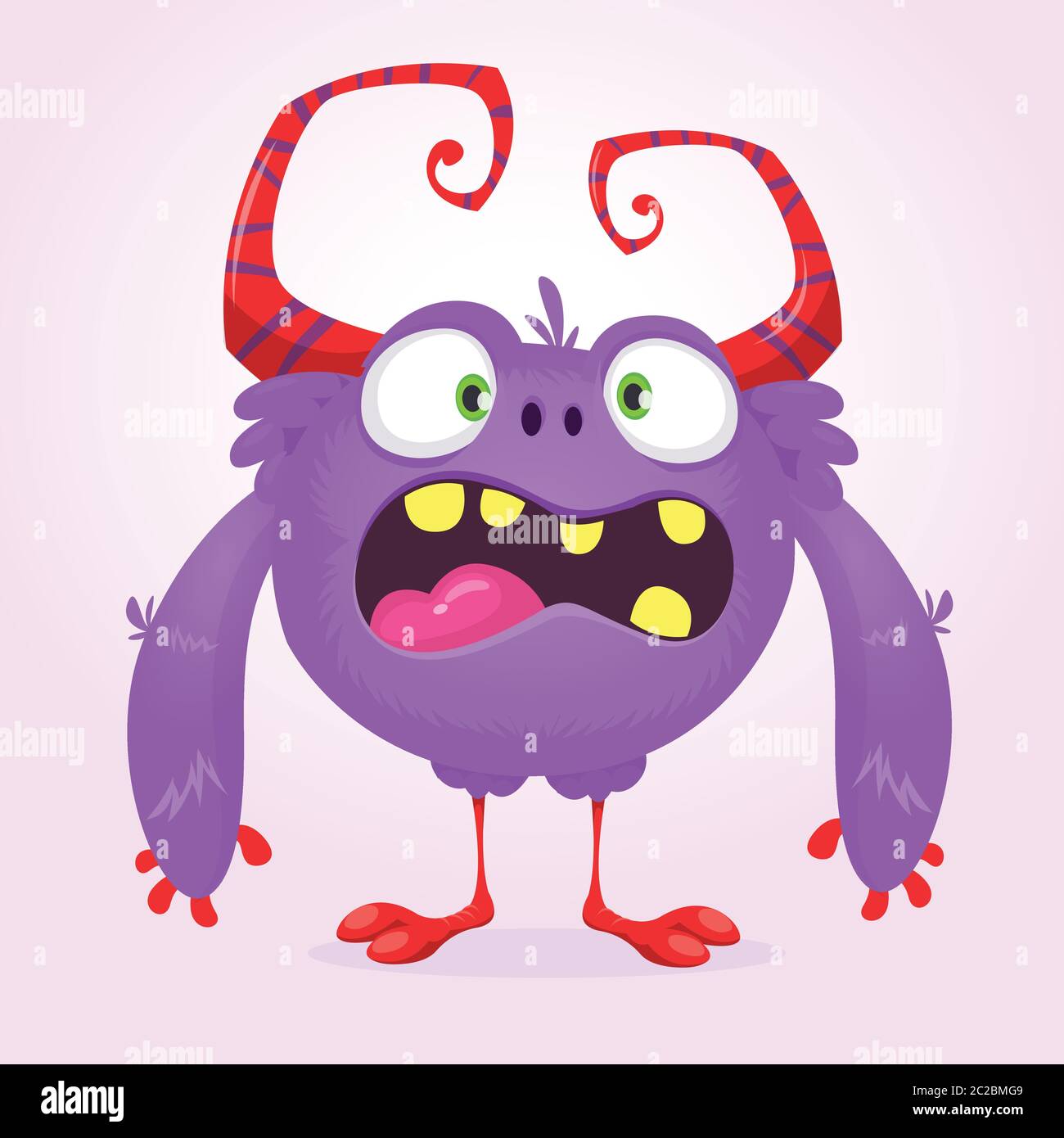 Cute cartoon monster. Vector furry violet monster character with tiny ...