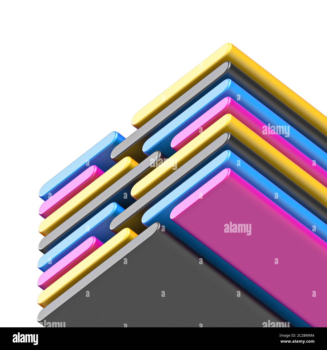 Abstract diagonal CMYK lines 3D render illustration isolated on white ...