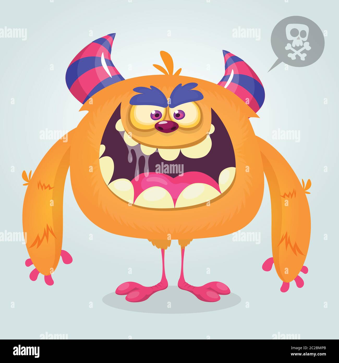 Cute angry cartoon monster. Vector furry orange monster character with ...