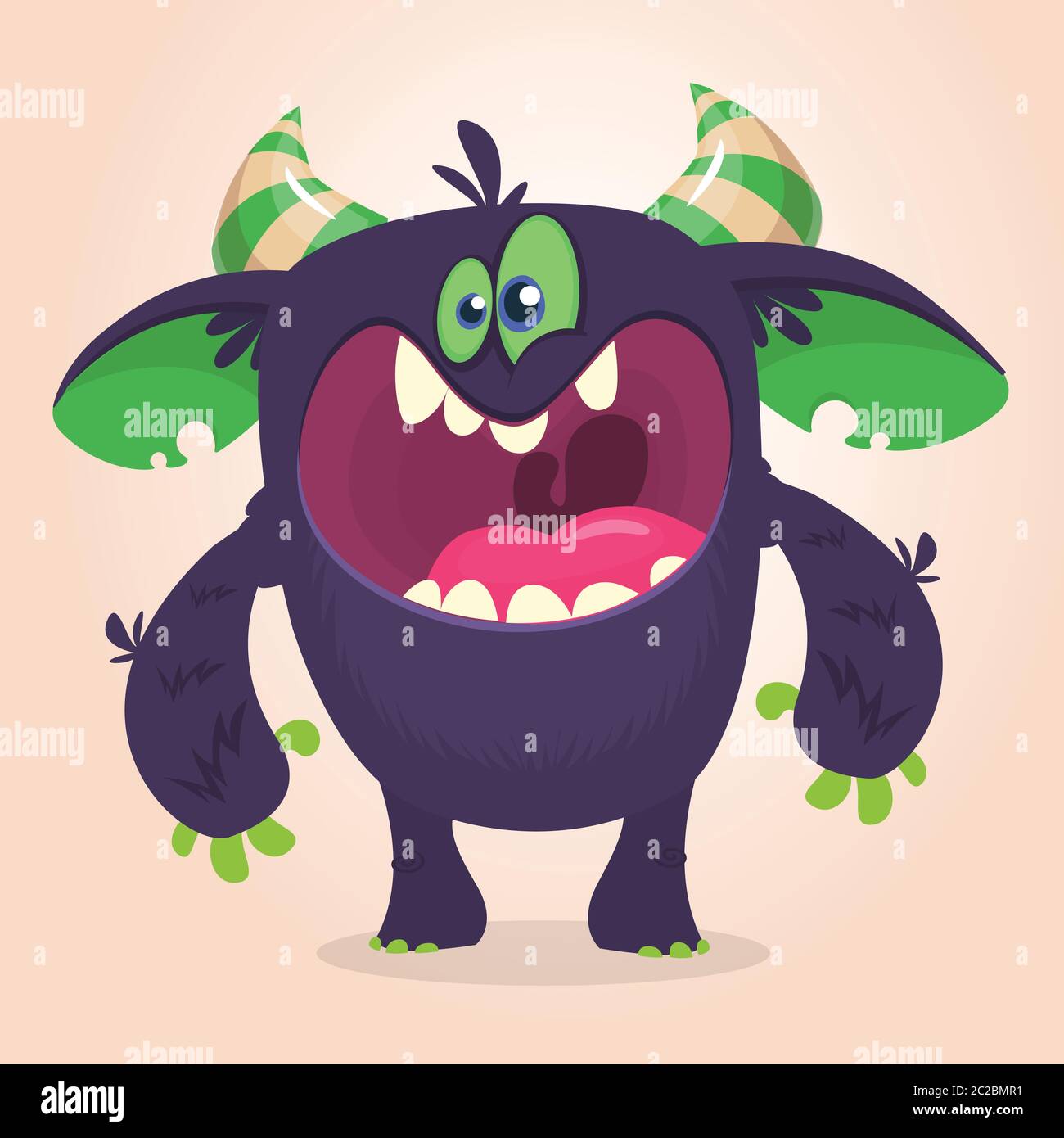 Angry cartoon black monster screaming. Yelling angry monster expression ...