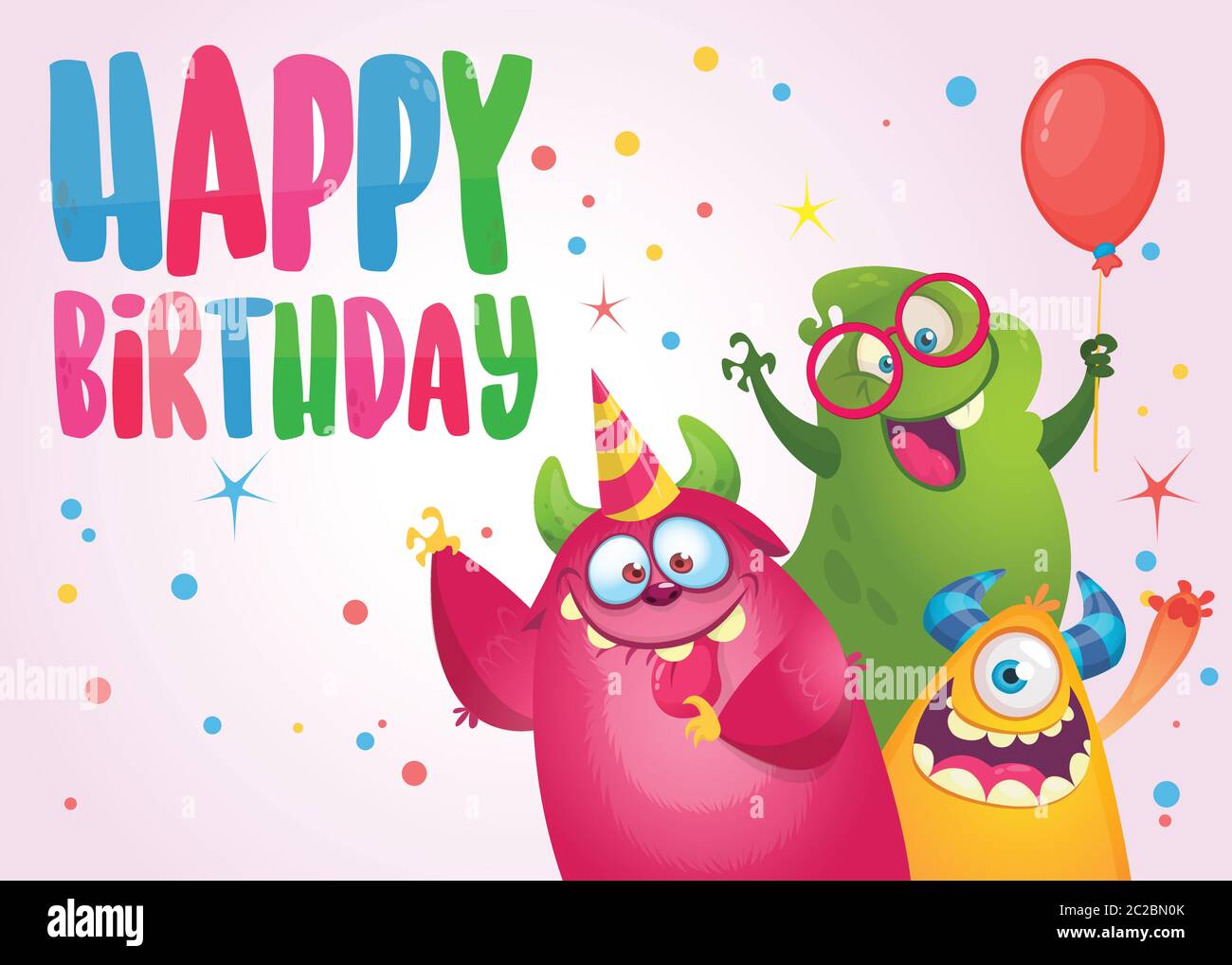 Cartoon monsters birthday illustration. Vector design for birthday ...